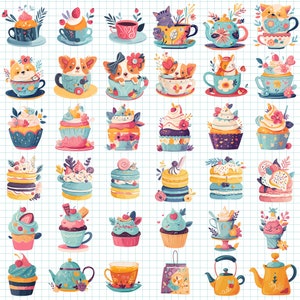 Cute Tea Party Clipart Transparent PNG Bundle Set Teapot Teacup Cupcake ...