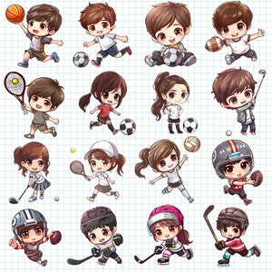 Cute Kids Sports Chibi Cartoon Clipart Transparent PNG Bundle Kawaii ...