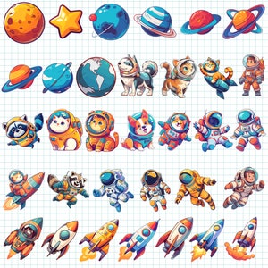 Cute Outer Space Clipart Astronaut PNG Bundle Planets Rocket UFO ...