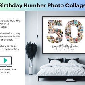 50th Birthday Number 50 Photo Collage Printable Canva Frame - Etsy