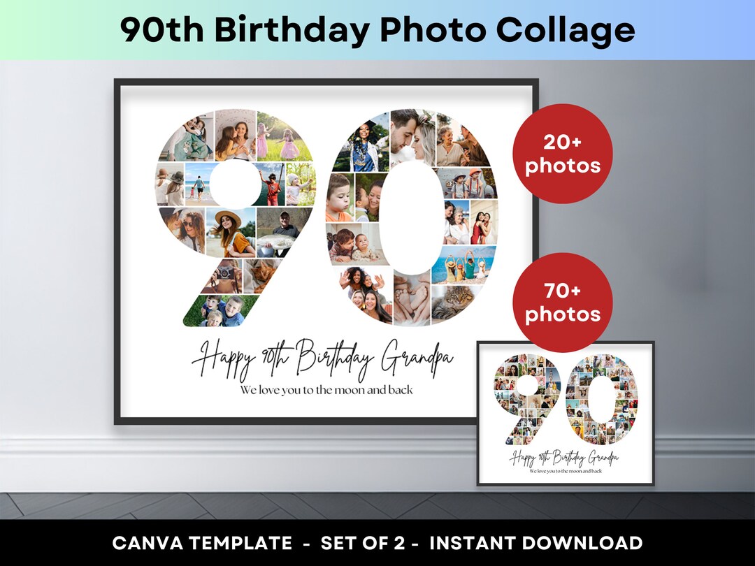 Number 90 Collage 90th Birthday Number Photo Collage Printable Canva ...