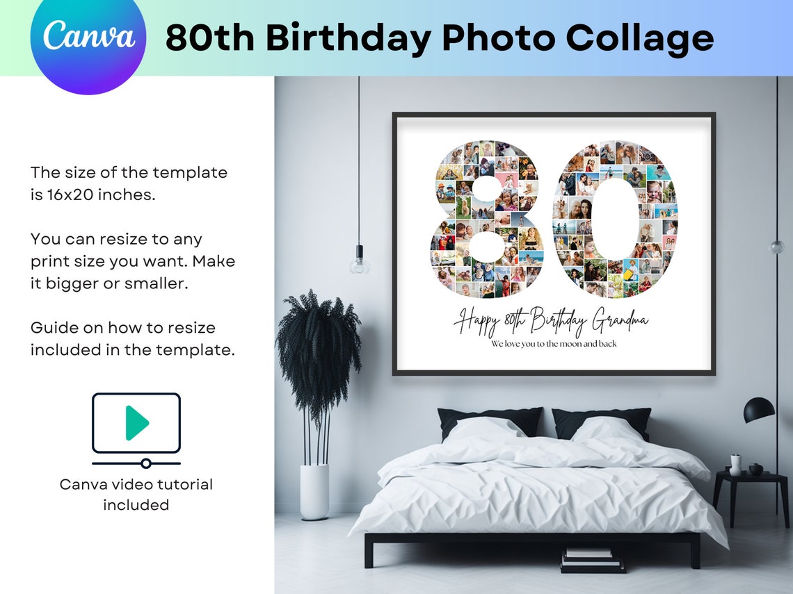 Number 80 Collage 80th Birthday Number Photo Collage Printable - Etsy