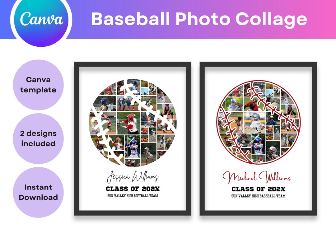 Baseball Sports Photo Collage Canva Template Personalized Coach Gifts ...
