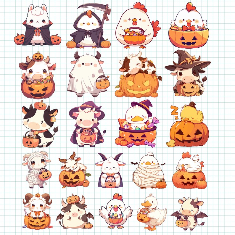 Farm Animals Halloween Clipart Cute Barn Animal and Pumpkin PNG Trick ...