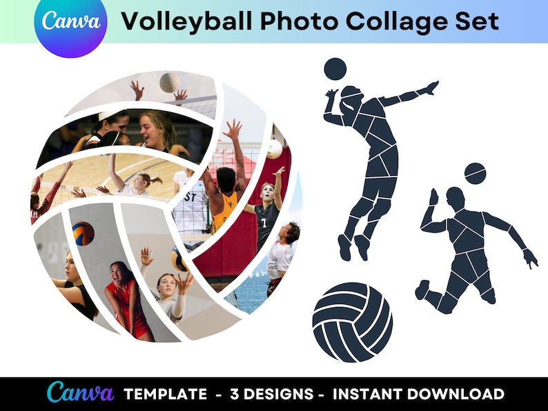 Volleyball Photo Collage Canva Frame Template Sports Team - Etsy