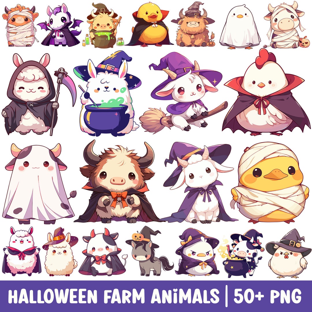 Farm Animals Halloween Clipart Cute Barn Animal Cartoon PNG Highland ...