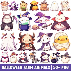 Farm Animals Halloween Clipart Cute Barn Animal Cartoon PNG Highland ...