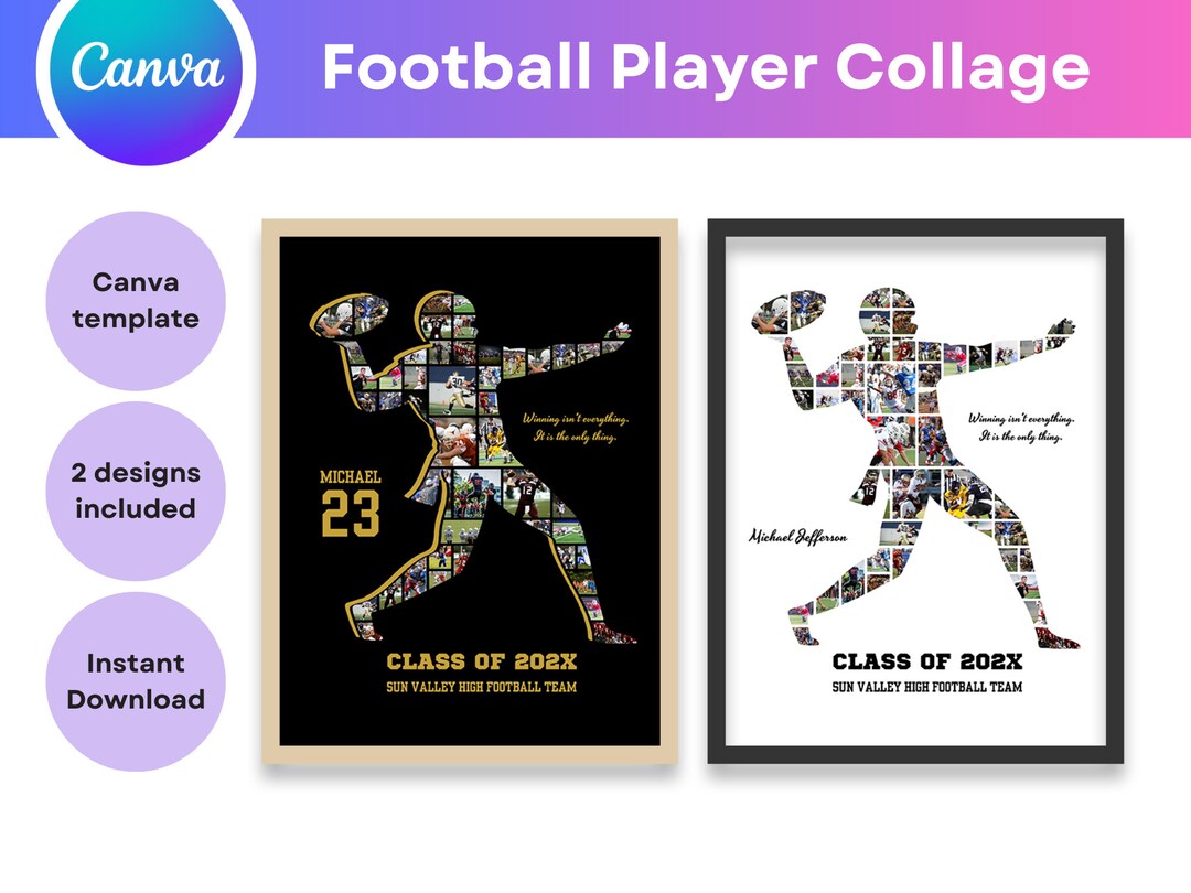 Photo Collage Football Canva Template Football Player Silhouette ...