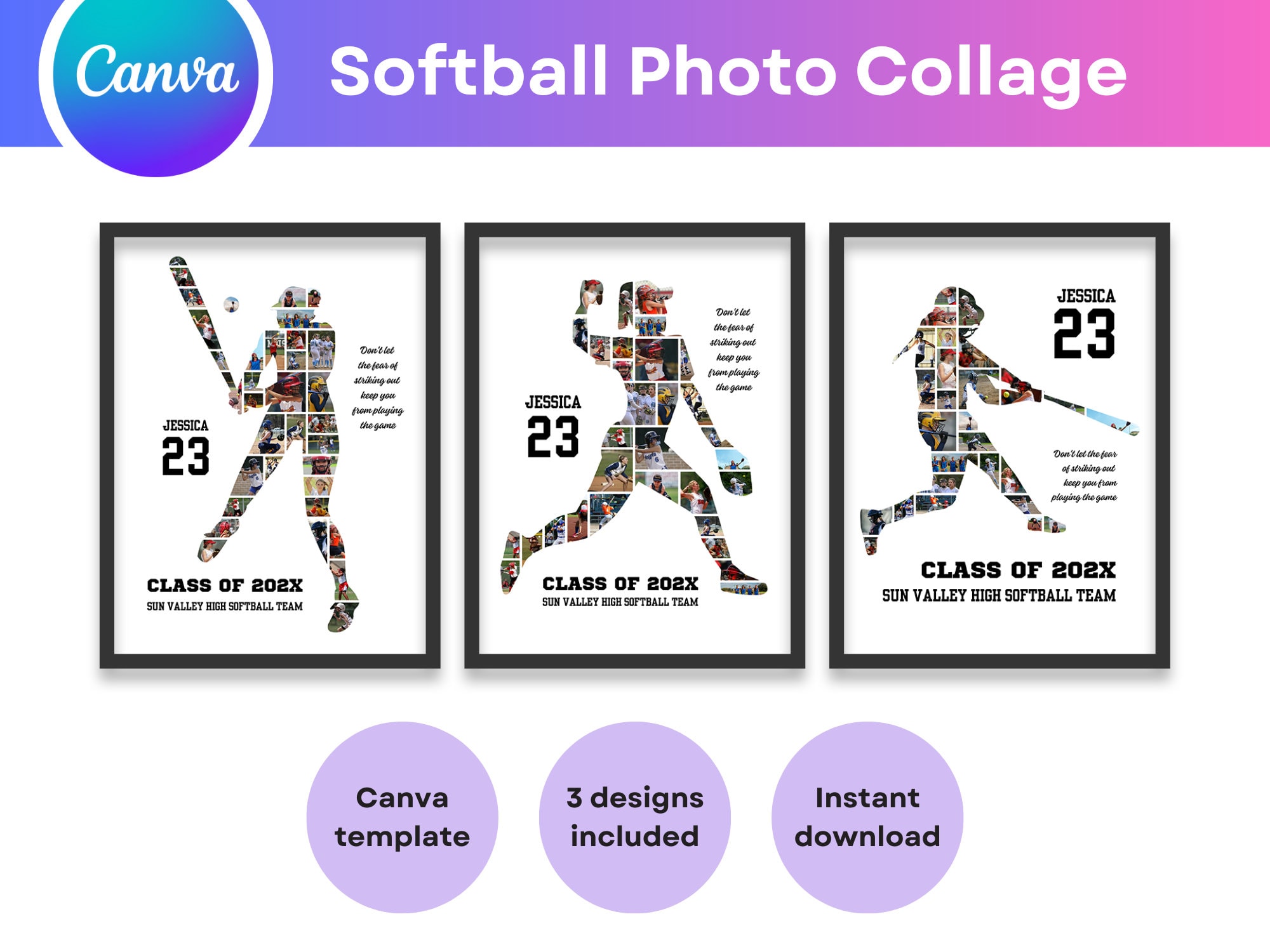 Photo Collage Softball Canva Template Personalized Coach Softball ...