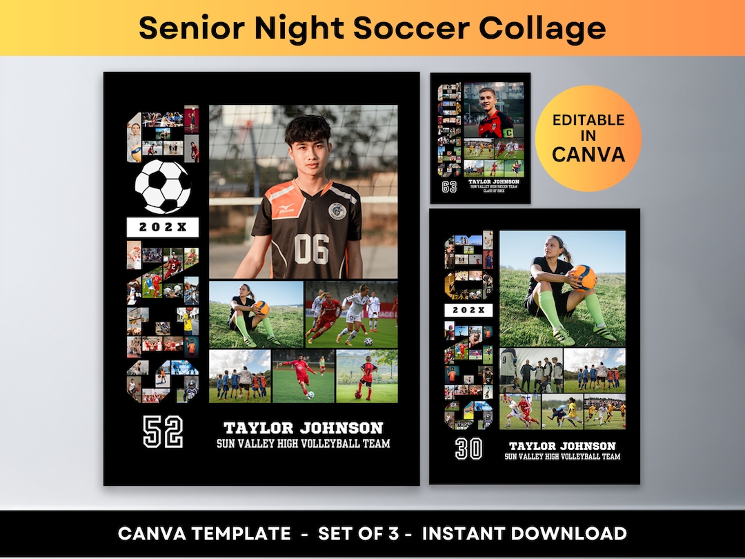 Senior Night Soccer Poster Sports Photo Collage High School Award Banquet Football Player ...