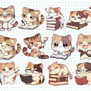 Cute Cat Back to School PNG Clipart Kawaii Cat Reading Book Lover ...