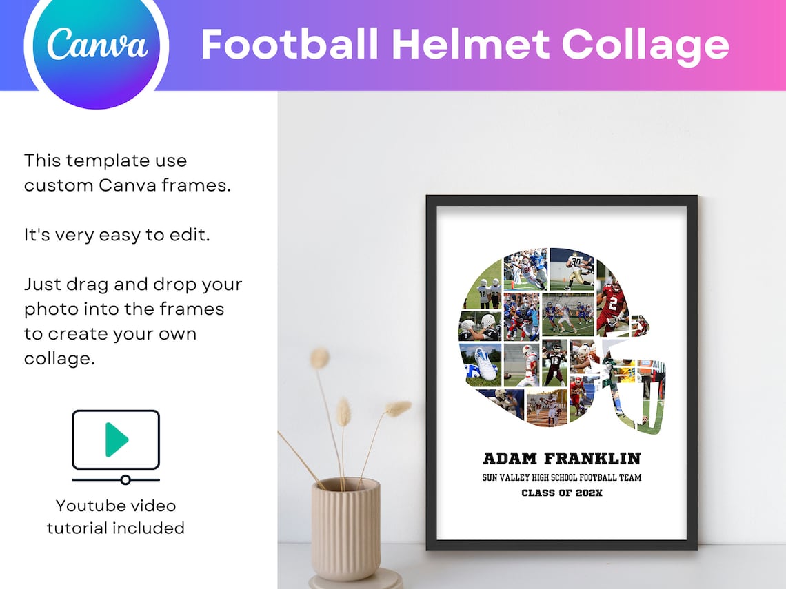 Football Photo Collage Canva Template Sports Player Helmet - Etsy