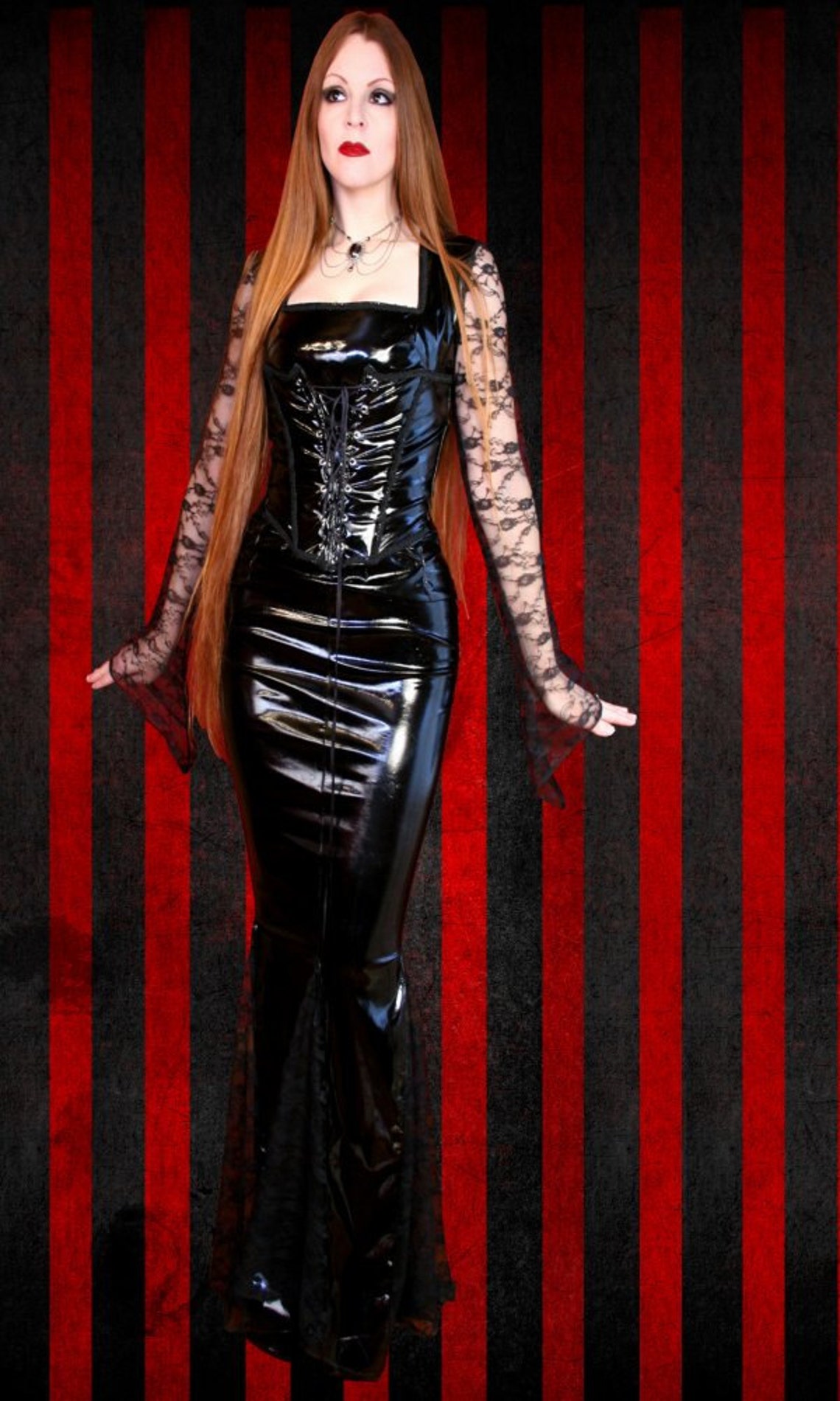 Stunning Gothic Vampire Morticia Pvc & Lace Dress With Metal - Etsy