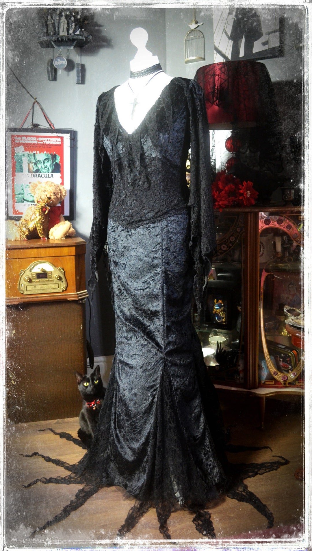Stunning Morticia Addams Gothic Replica Gown Tailored Made to Measure ...