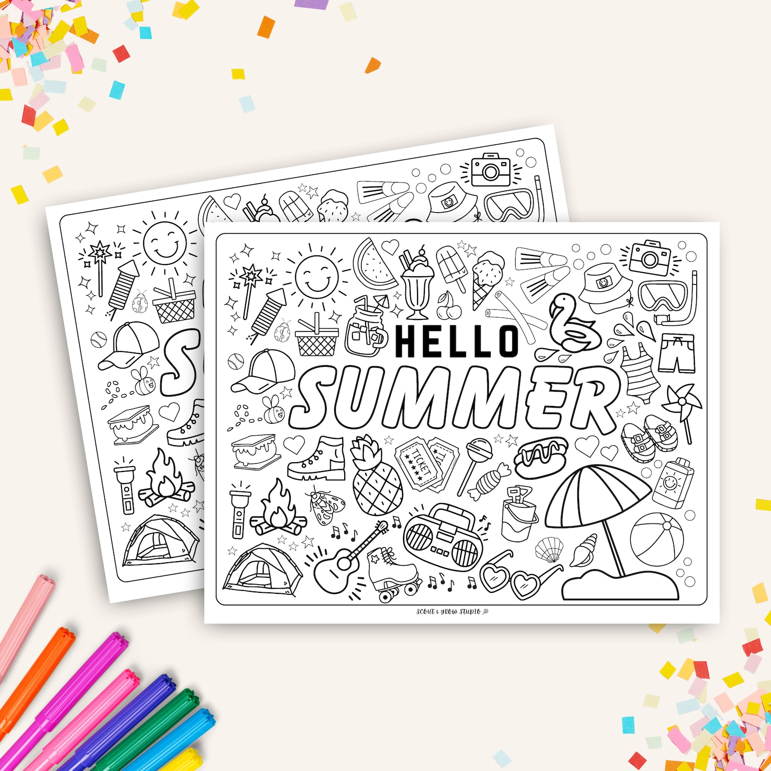 Summer Fun Coloring Page, Summer Bucket List Activities Coloring Sheet ...