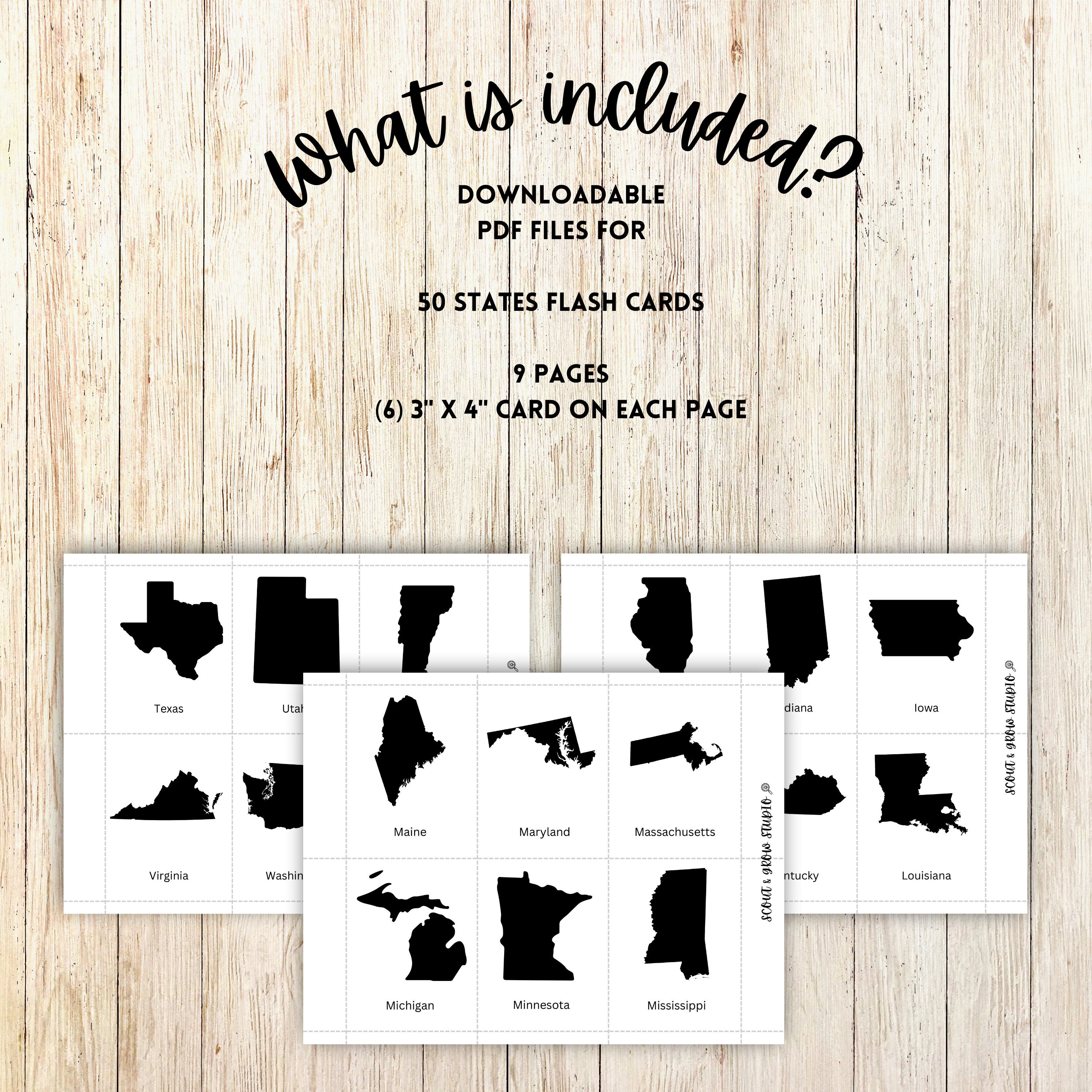 USA 50 States Flash Cards, Homeschool Printables, PFD Instant Download ...