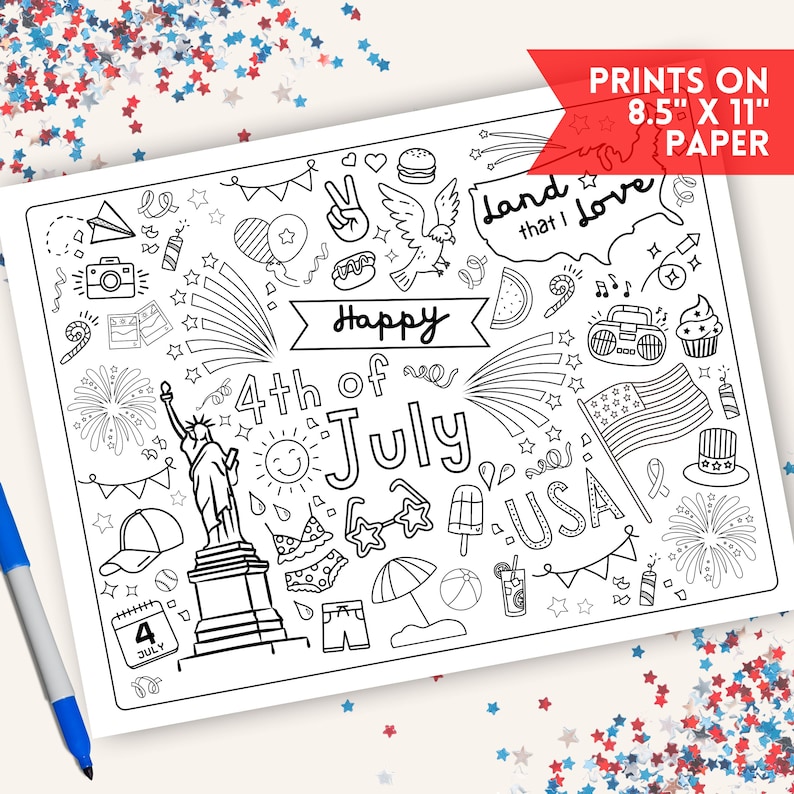 4th of July Coloring Page Instant Download - Etsy