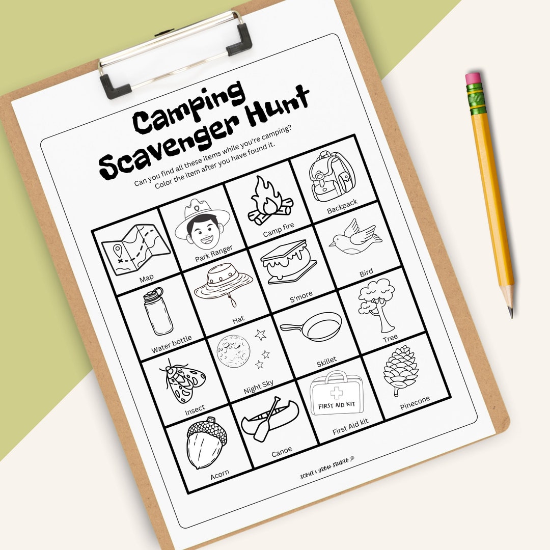 Camping Scavenger Hunt for Kids, Black and White Printable Instant ...