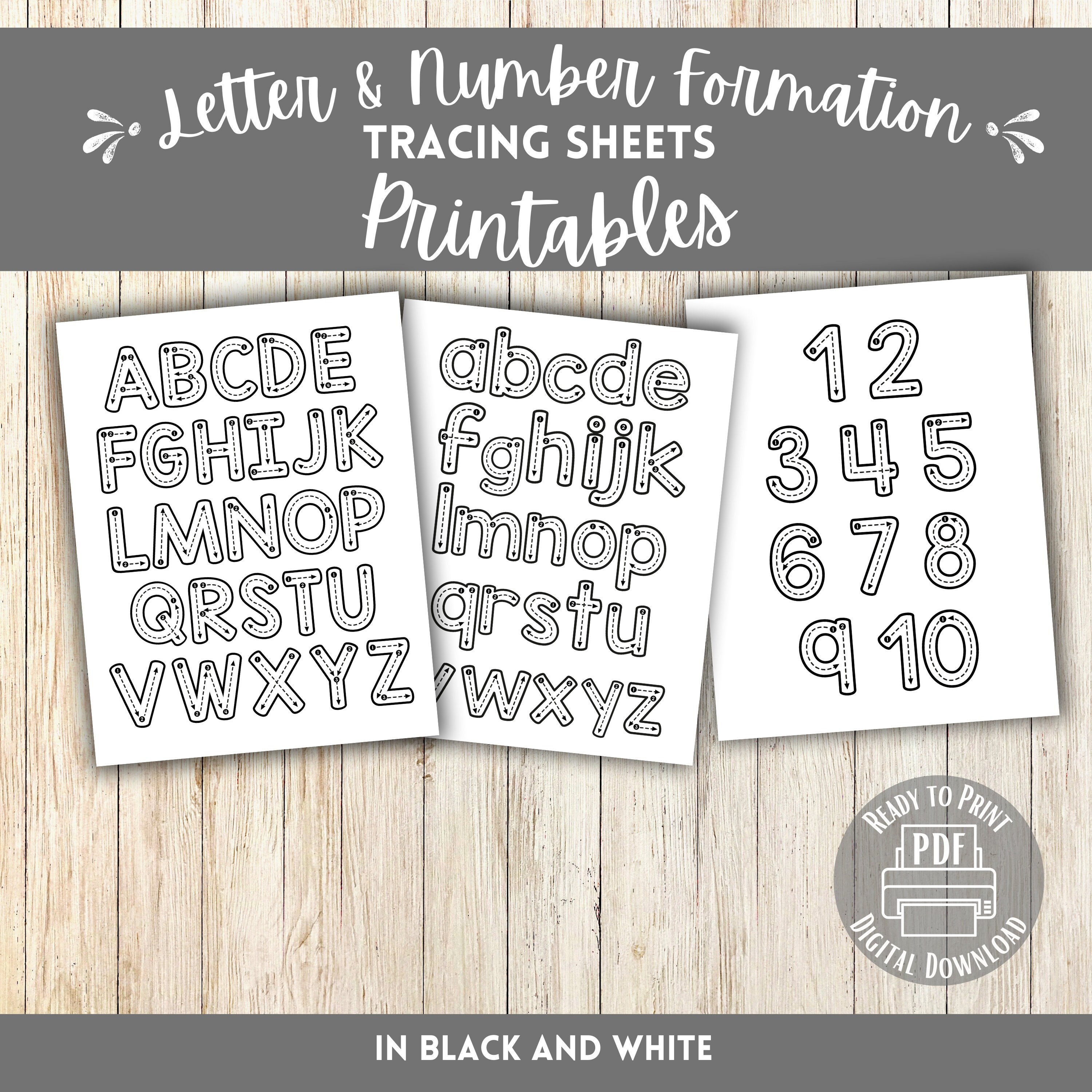 Alphabet Letter and Number Formation Tracing Sheets, Printable, Instant ...