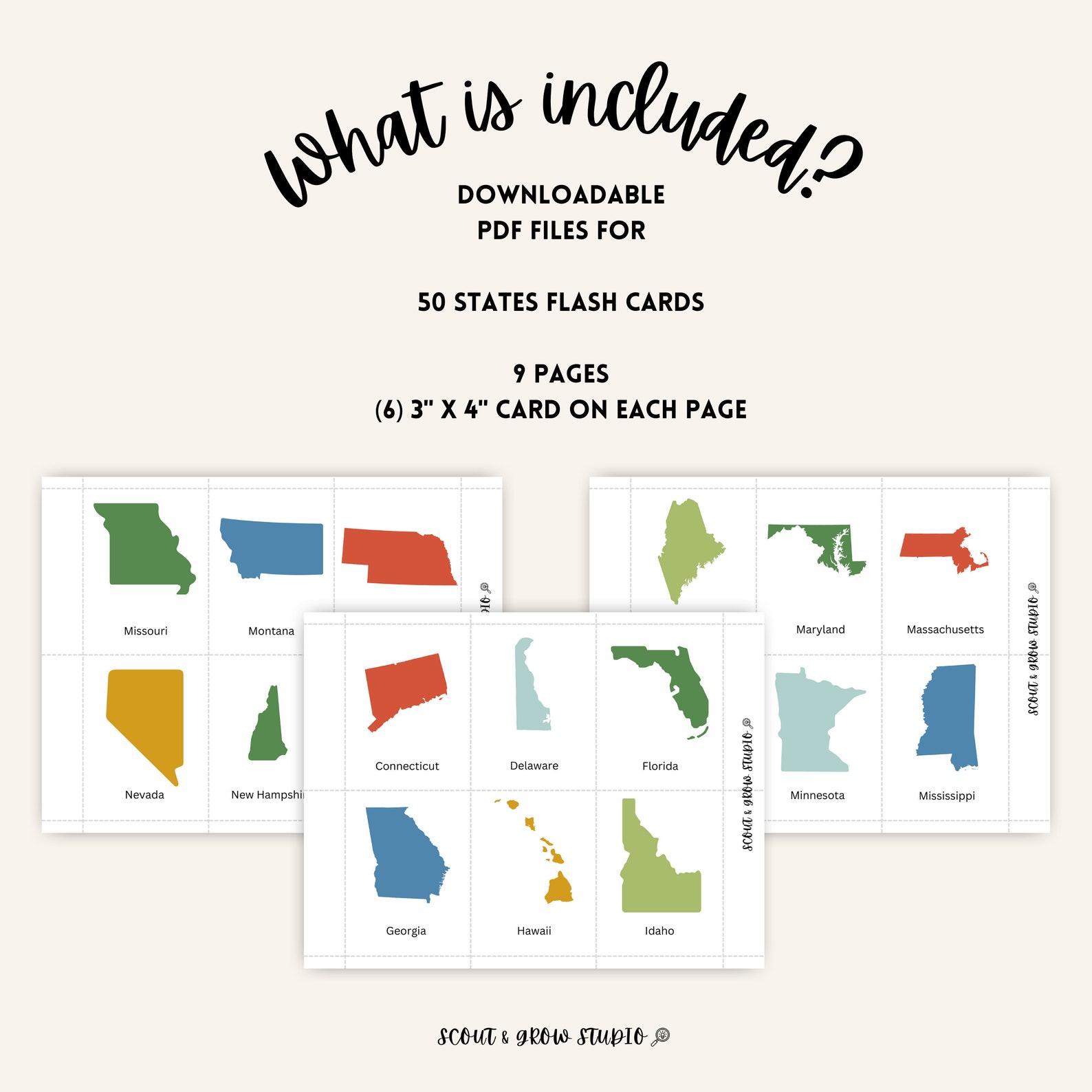 USA 50 States Flash Cards, Homeschool Printables, PFD Instant Download ...