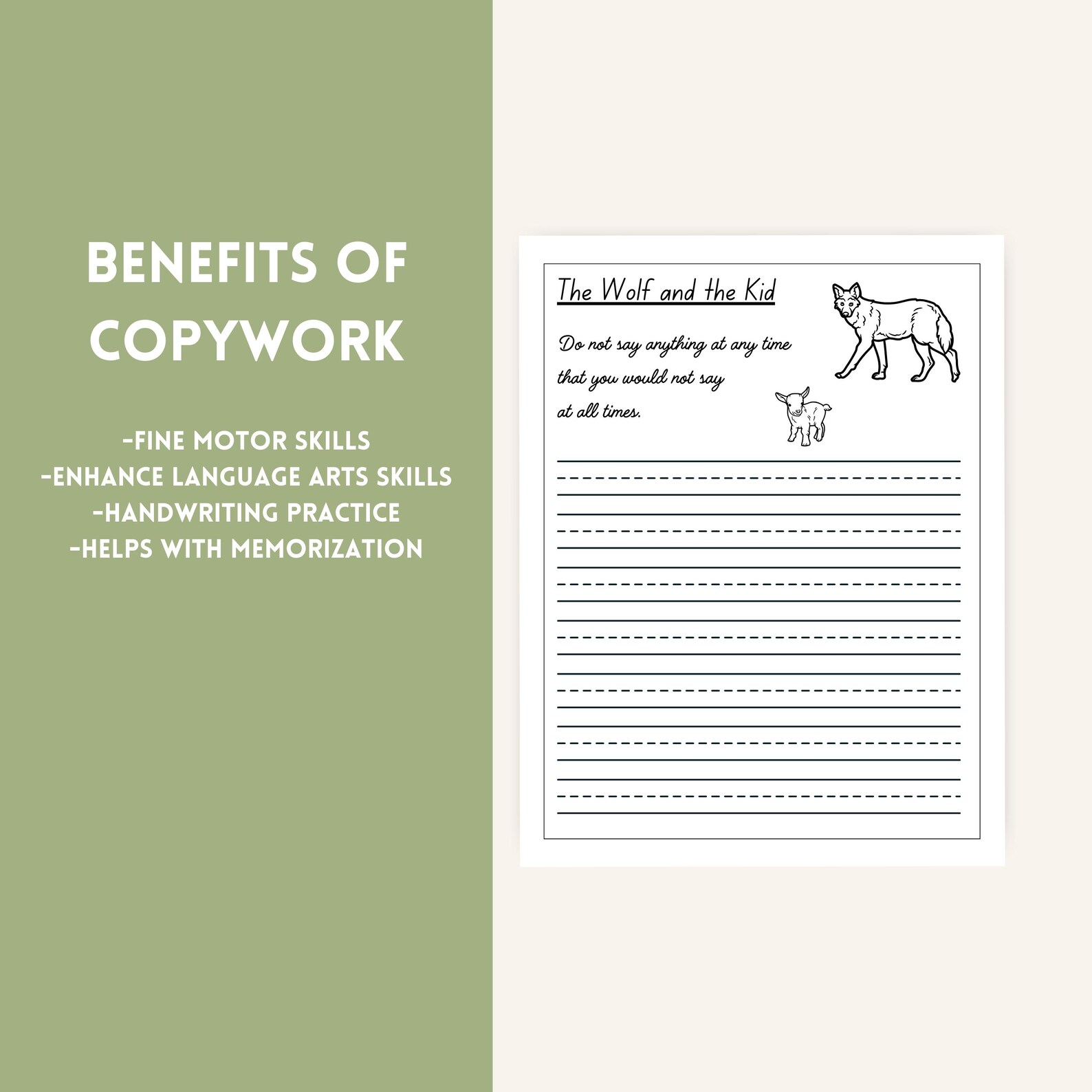 Aesop's Fables Printable Copywork Pages for Homeschool - Etsy