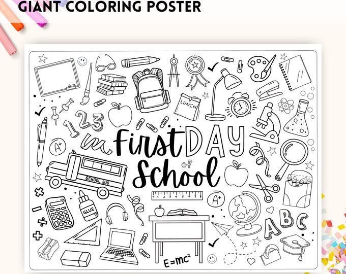 Back to School Printable Large Coloring Poster (digital Download ...