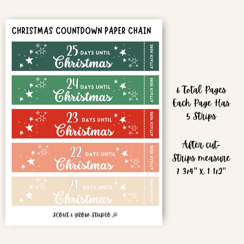 Christmas Countdown Printable Calendar for Kids, Paper Chain Christmas ...