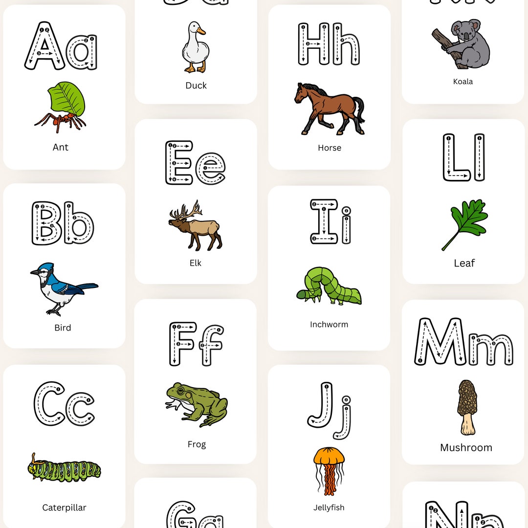 Alphabet Tracing Cards, ABC Flash Cards, Homeschool Printable Nature ...