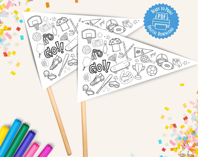 Sports Coloring Page Pennant Flag Craft Printable DIY Pennant Flag ...