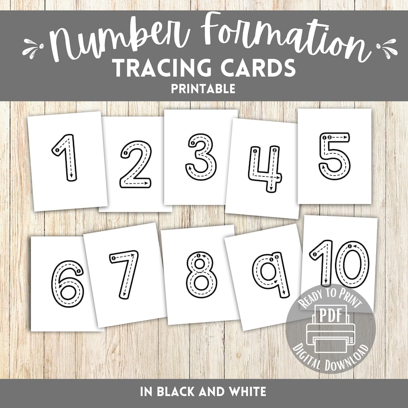 Number Formation Tracing Cards Printable Black and White - Etsy