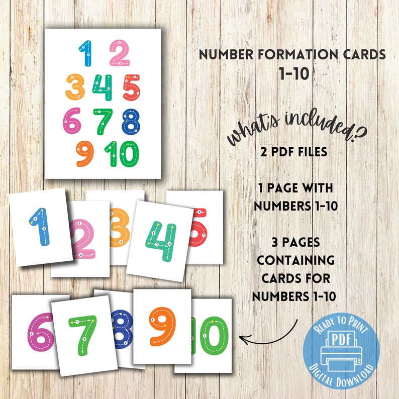 Preschool Number Formation Tracing Cards, Rainbow Colors, Instant ...