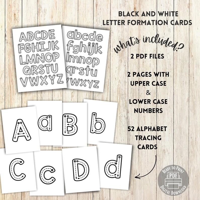 Alphabet Letter Formation Tracing Cards for Early Education, Black ...