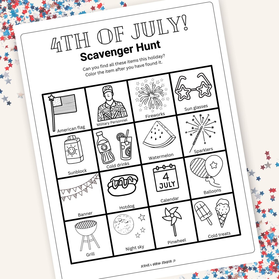 4th of July Activity Scavenger Hunt for Kids, Instant Download ...