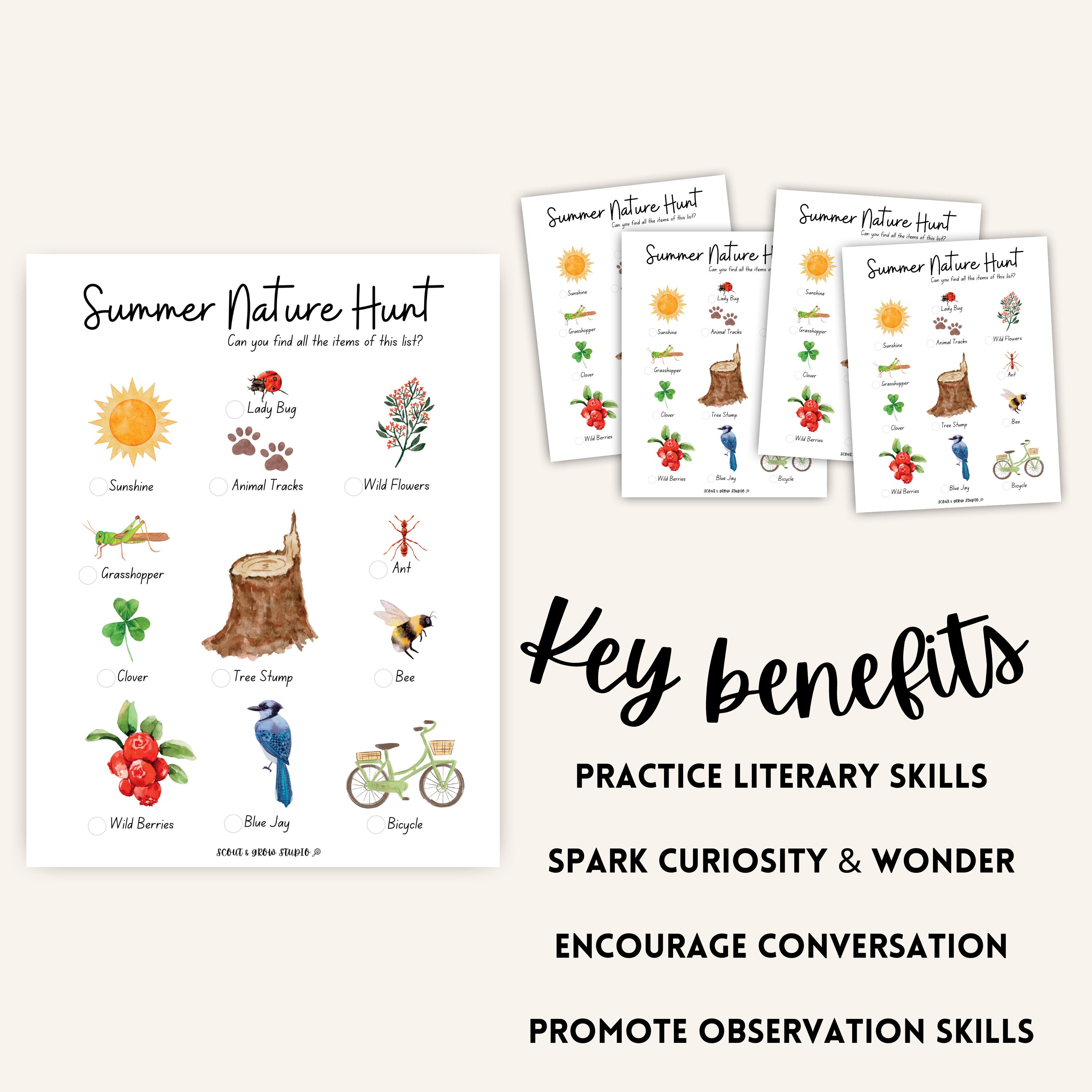 Summer Nature Scavenger Hunt for Kids, Nature Study, Printable PDF ...