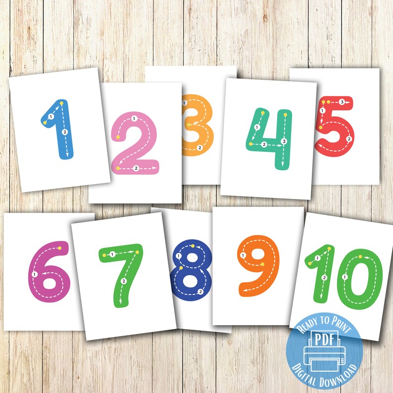 Preschool Number Formation Tracing Cards, Rainbow Colors, Instant ...