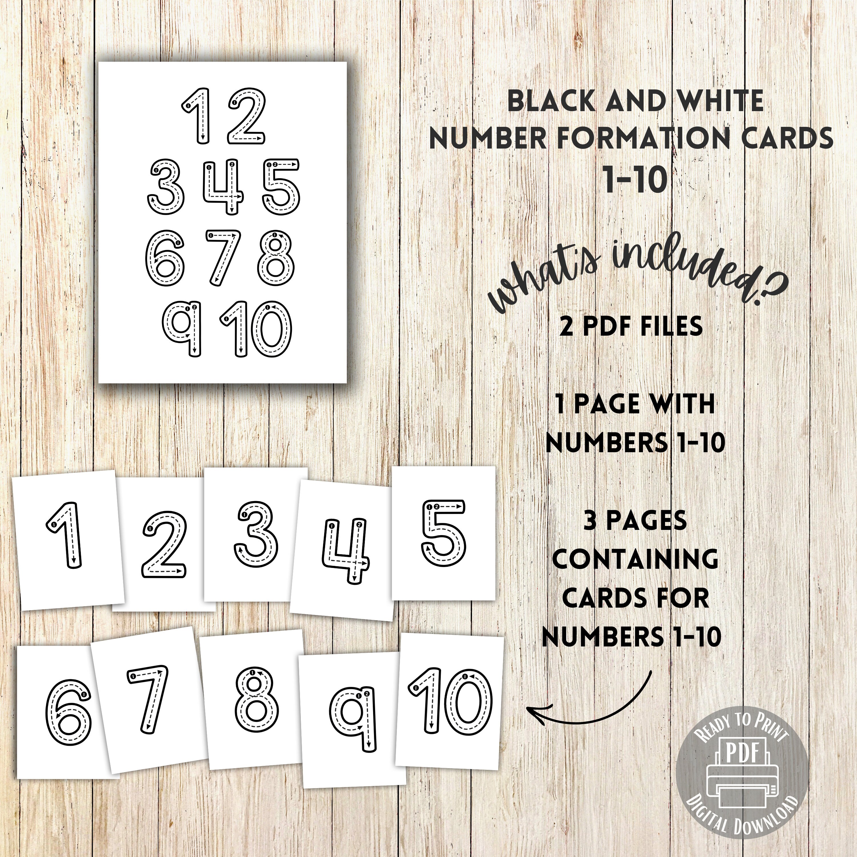 Number Formation Tracing Cards Printable, Black and White, Instant ...