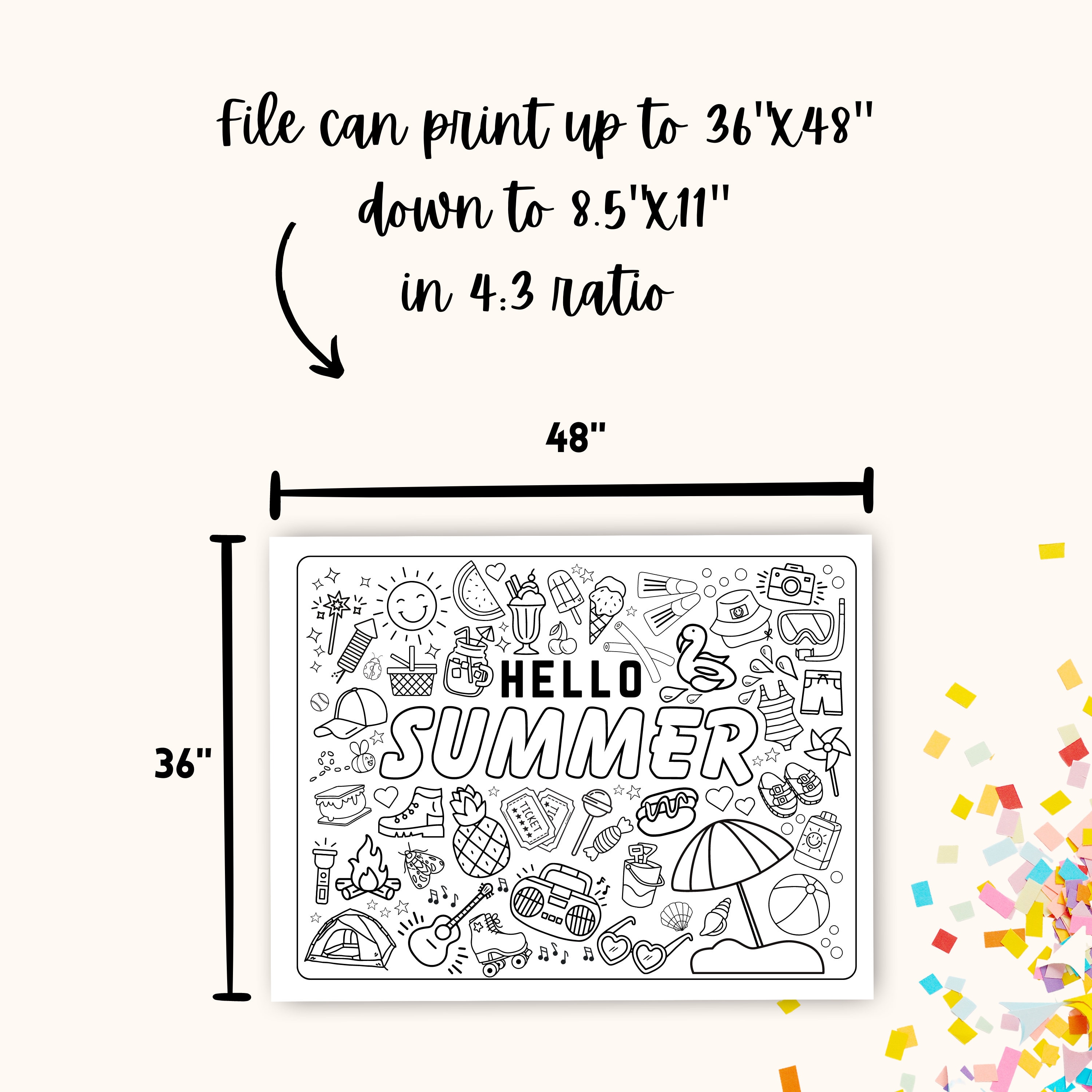 Giant Summer Activity Coloring Poster Digital Download - Etsy