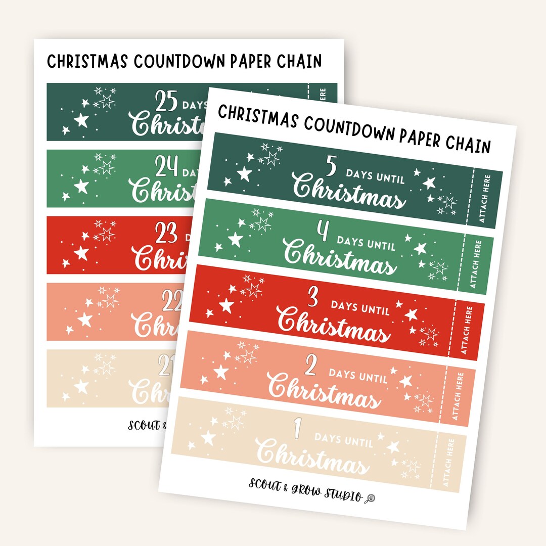 Christmas Countdown Printable Calendar for Kids, Paper Chain Christmas ...