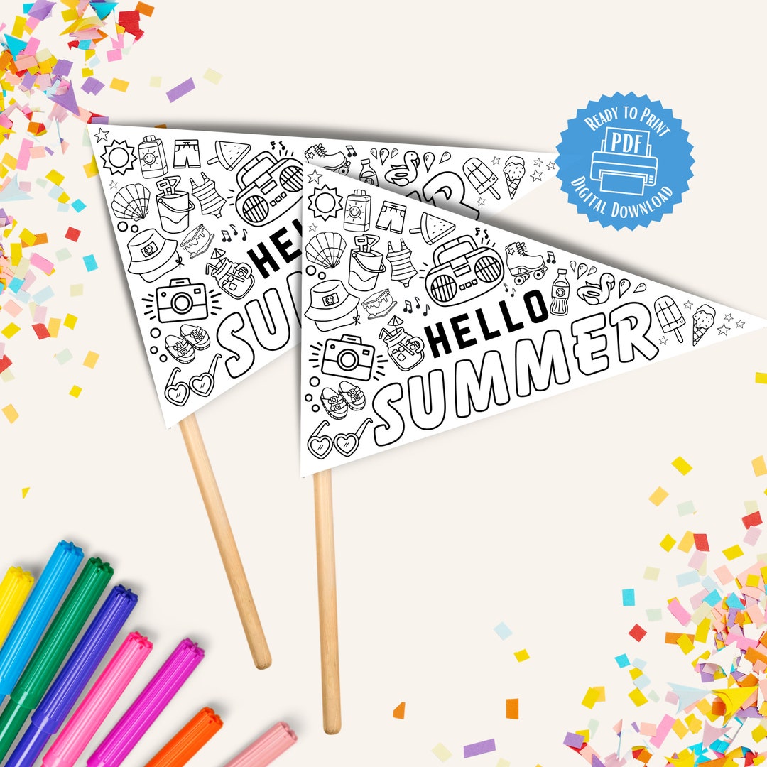 Summer Activity Coloring Page Pennant Flag Craft Printable DIY Pennant ...