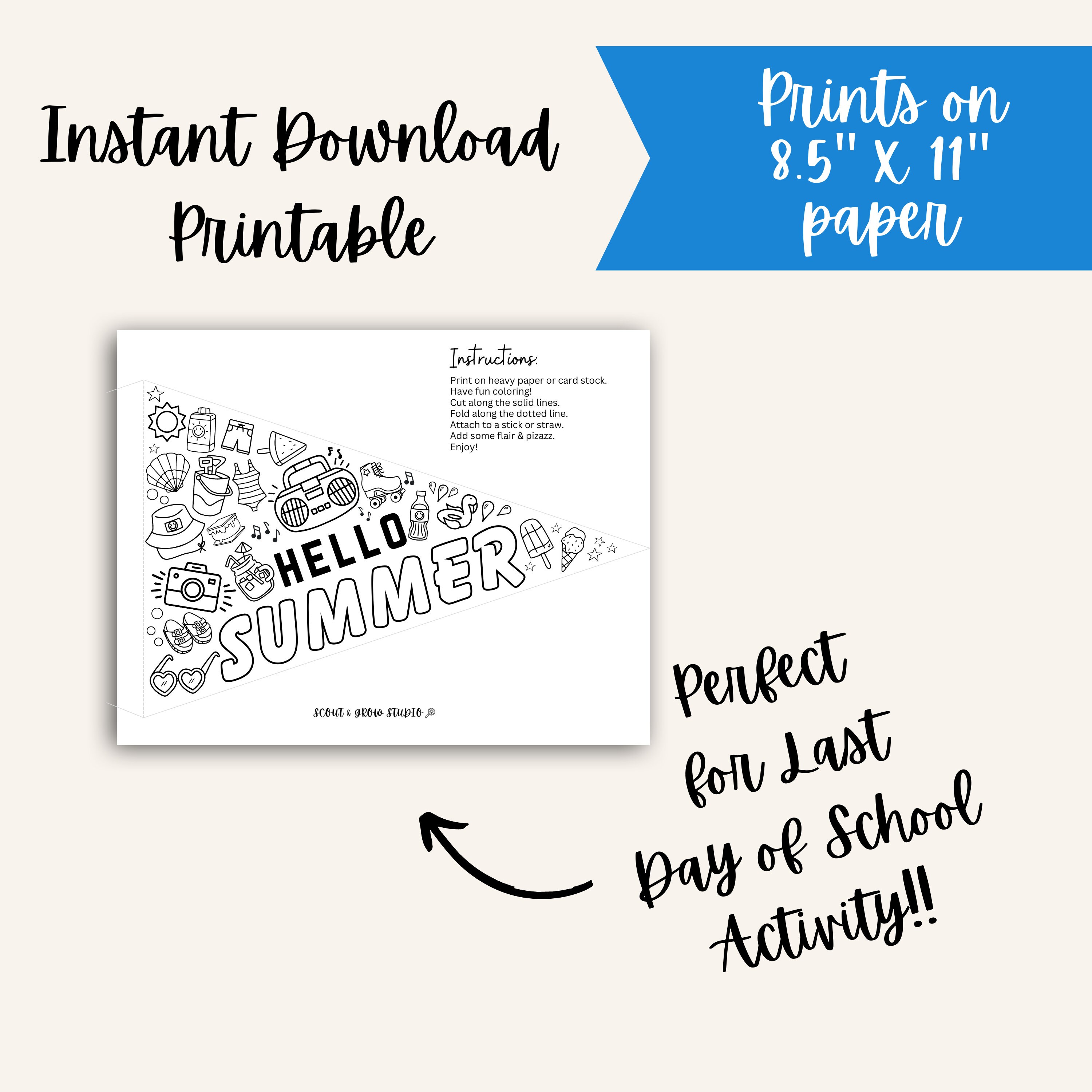 Summer Activity Coloring Page Pennant Flag Craft Printable DIY Pennant ...