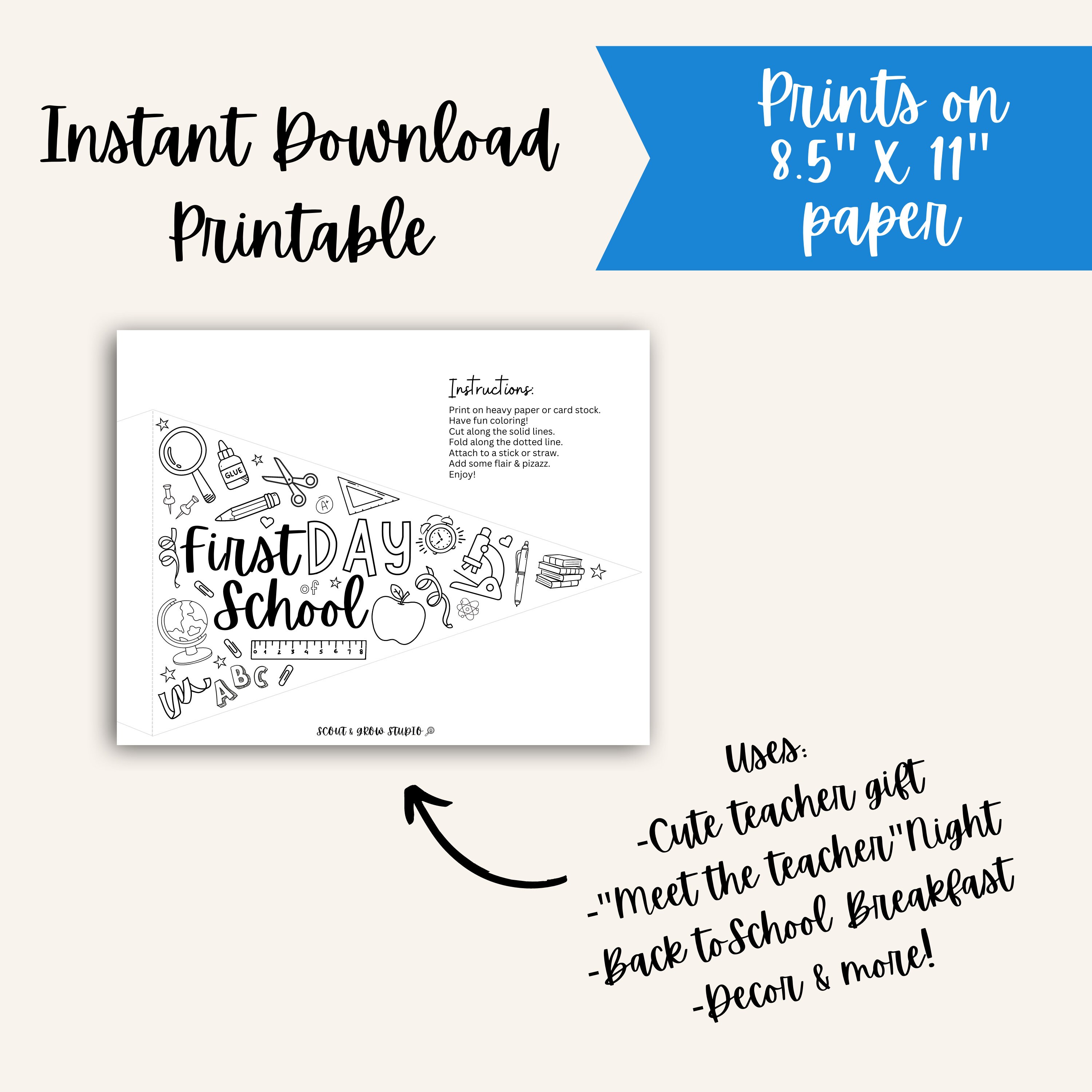 Back to School Paper Flag Printable, Digital Download for First Day of ...