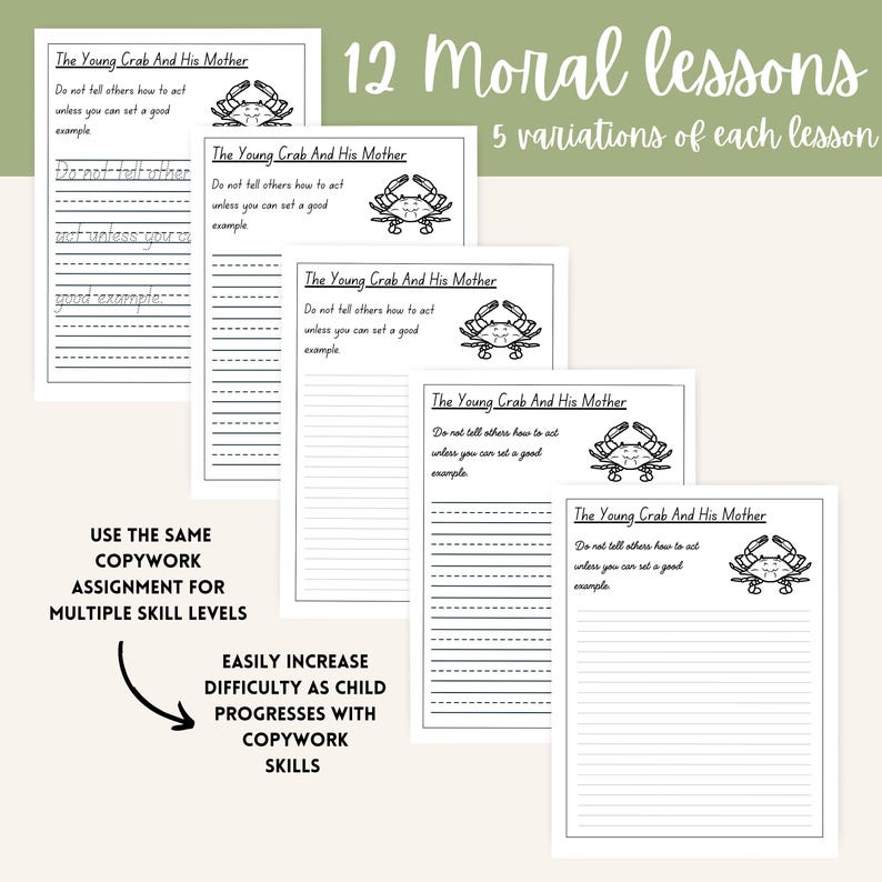 Aesop's Fables Printable Copywork Pages for Homeschool - Etsy