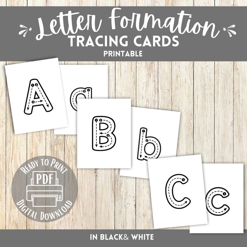 Alphabet Letter Formation Tracing Cards for Early Education, Black ...