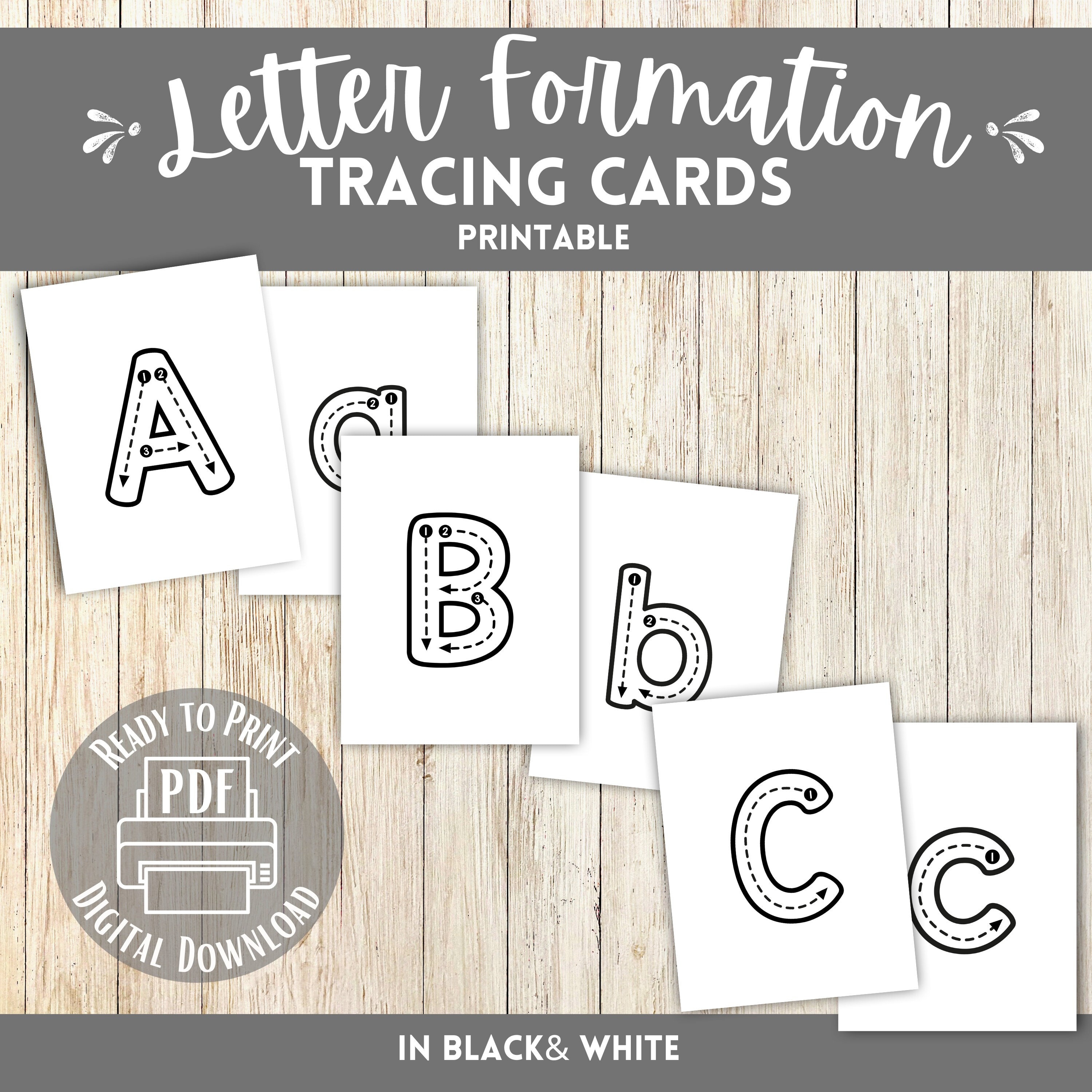 Alphabet Letter Formation Tracing Cards for Early Education, Black ...