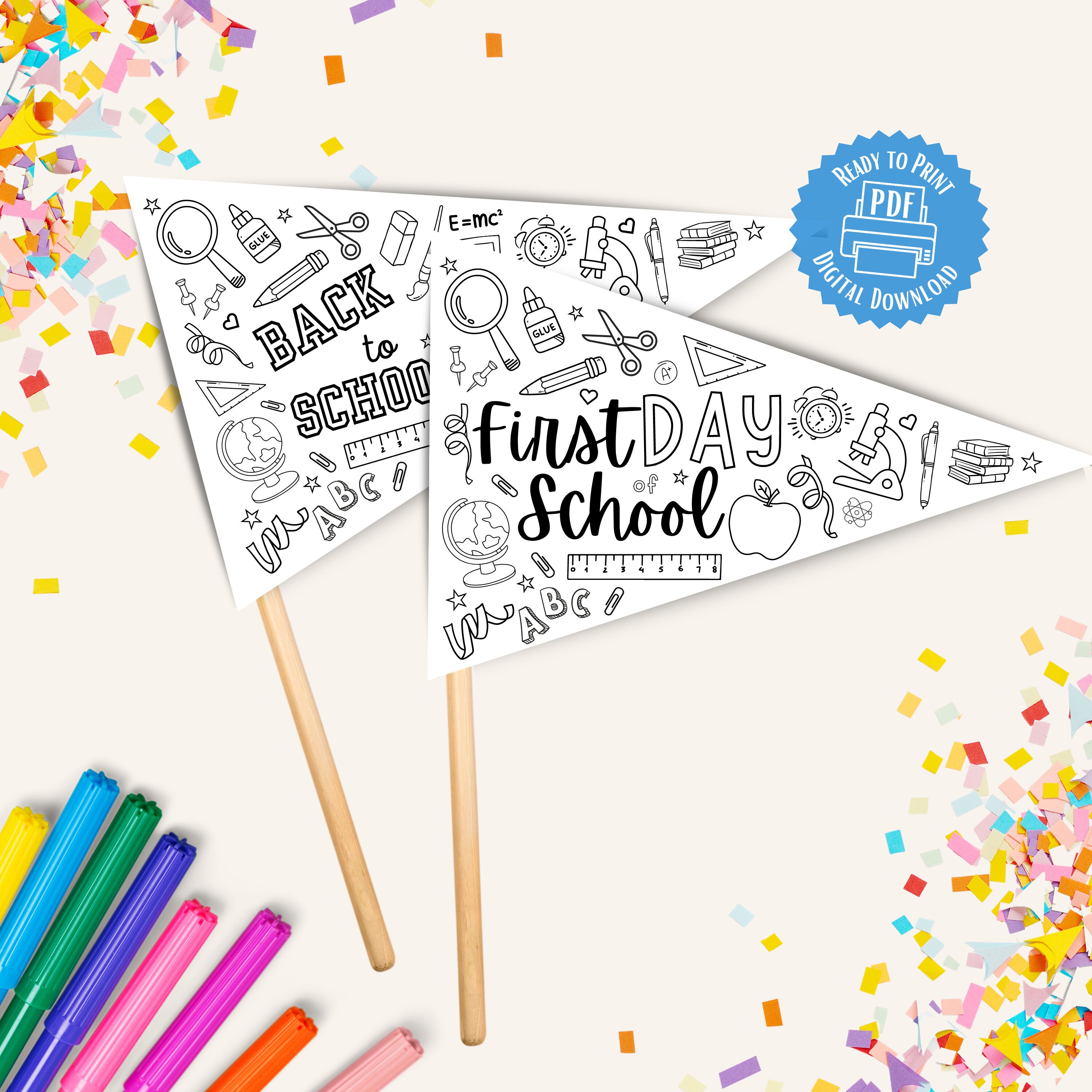 Back to School Paper Flag Printable, Digital Download for First Day of ...
