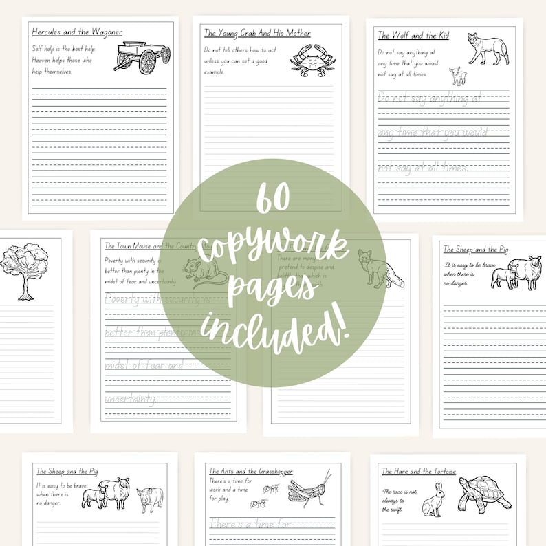 Aesop's Fables Printable Copywork Pages for Homeschool - Etsy