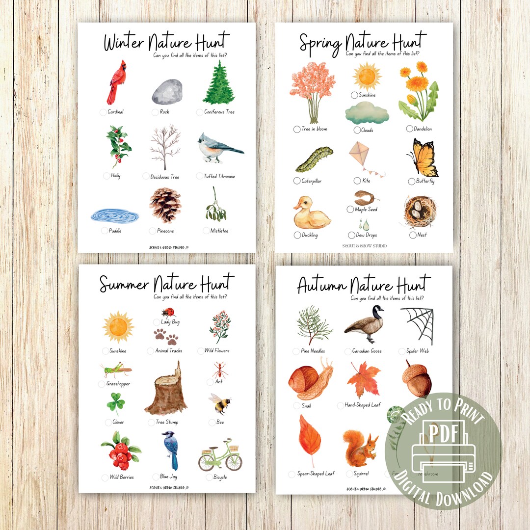 Nature Scavenger Hunt for Kids Nature Study Instant Download Four ...