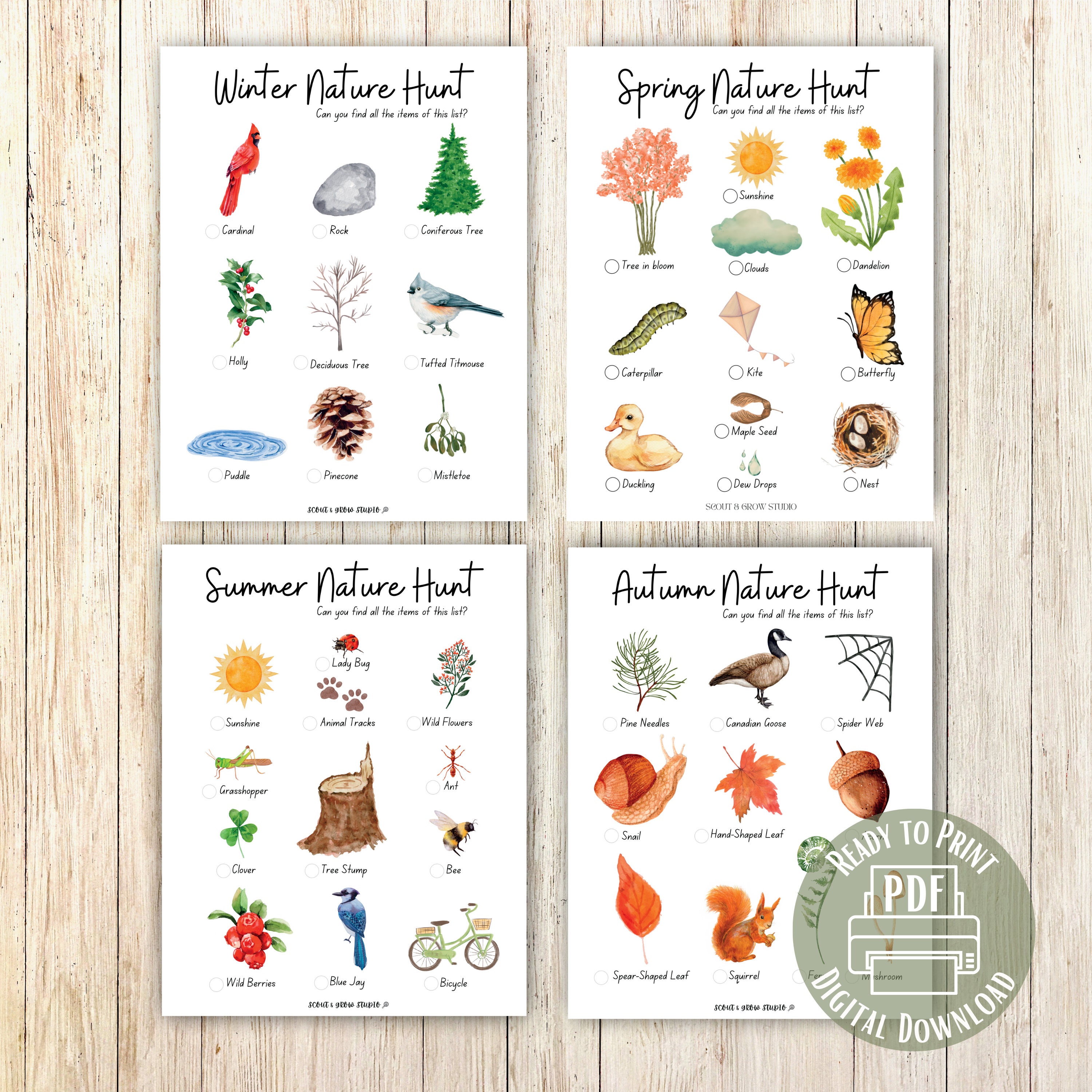 Nature Scavenger Hunt for Kids Nature Study Instant Download Four ...
