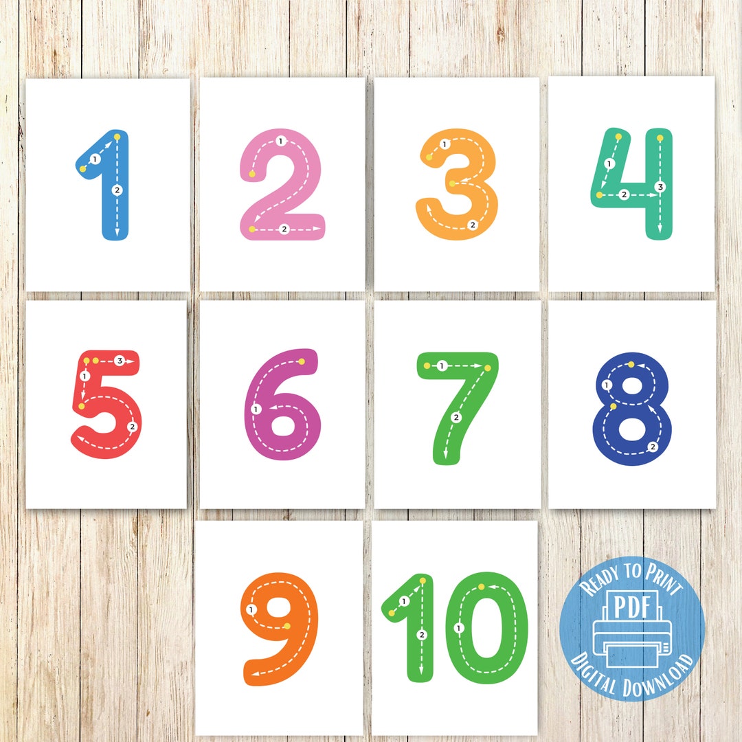 Preschool Number Formation Tracing Cards, Rainbow Colors, Instant ...