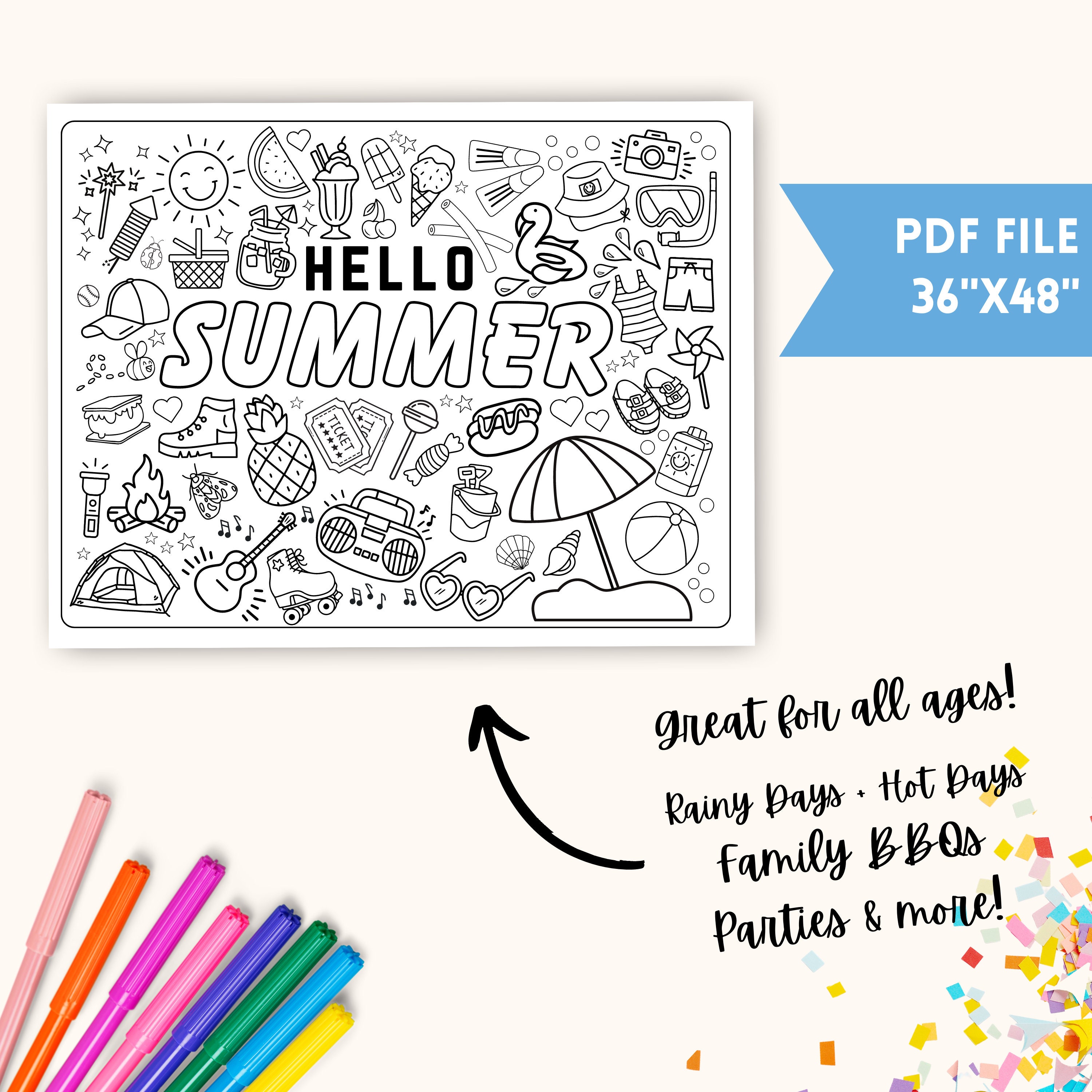 Giant Summer Activity Coloring Poster Digital Download - Etsy